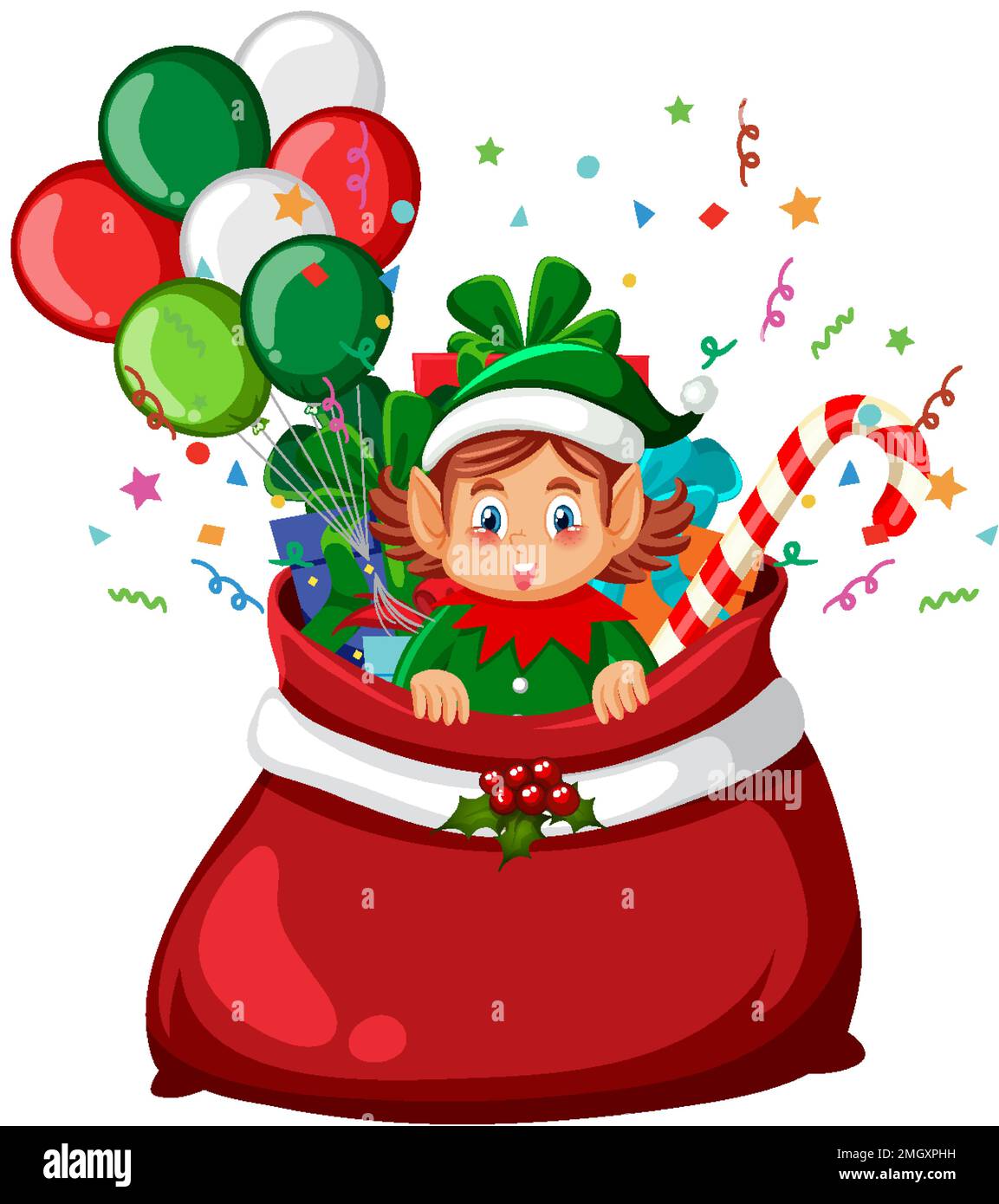 Elf in Christmas gift bag illustration Stock Vector Image & Art - Alamy