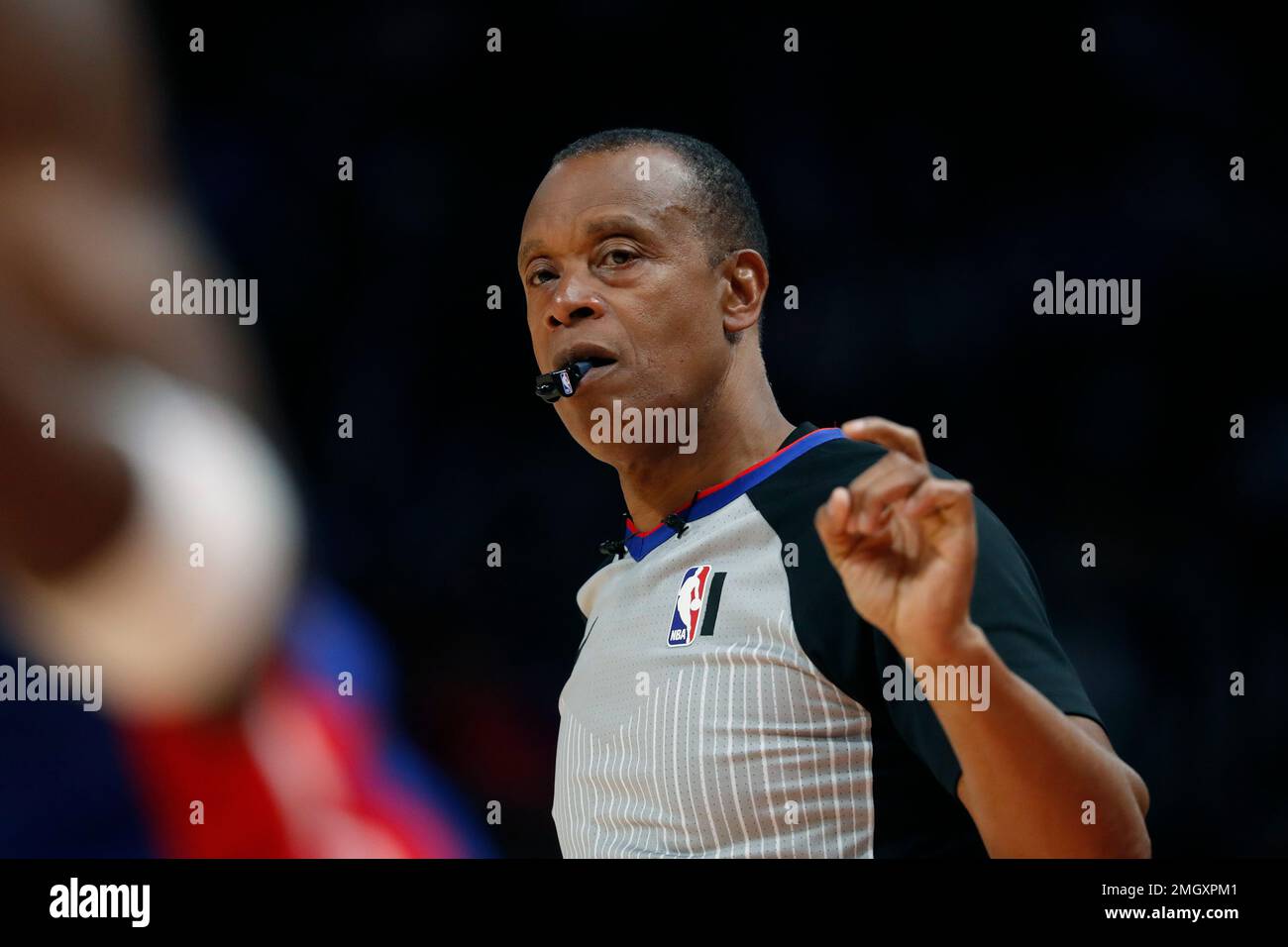 Referee Rodney Mott watches during the second half of an NBA basketball ...