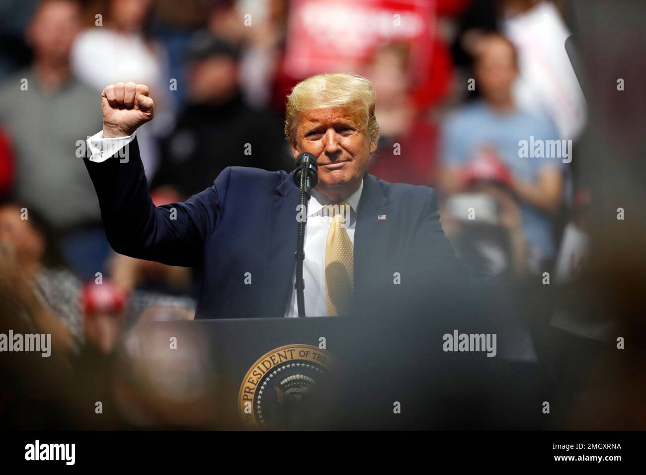 President Donald Trump speaks at a campaign rally Thursday, Feb. 20 ...