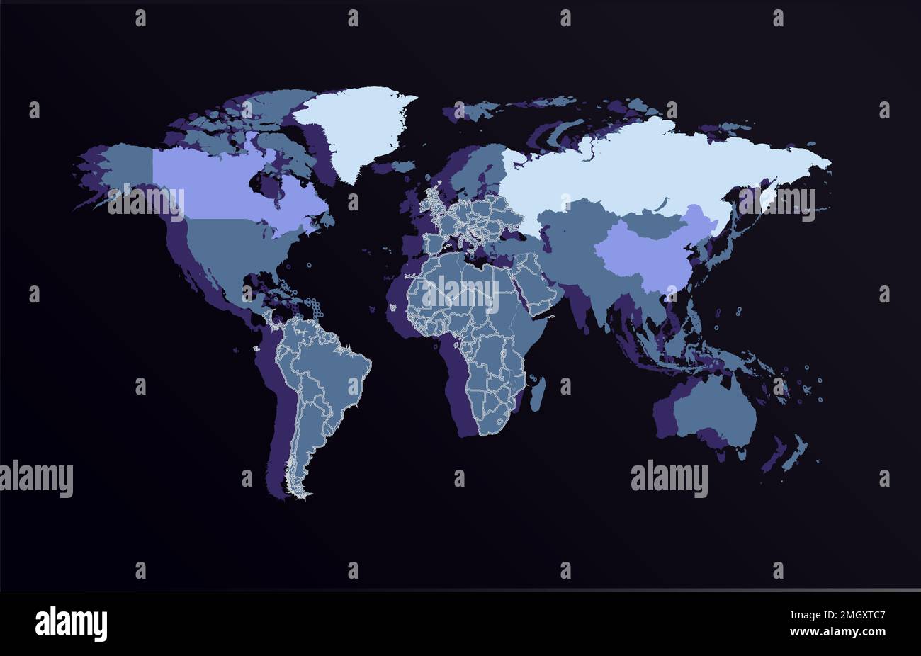 World map blue color with borders, ice cold infographic vector ...