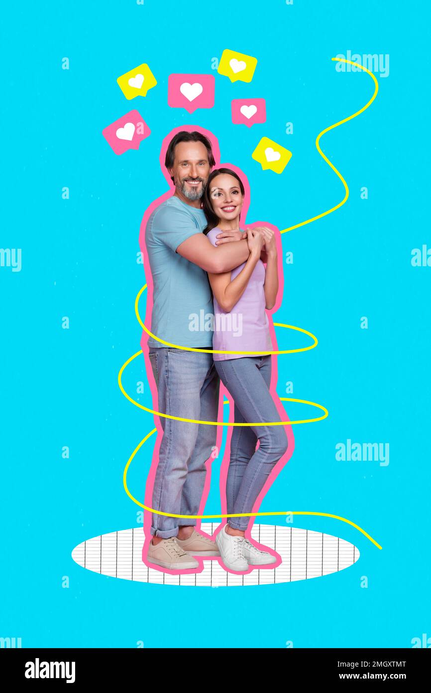 Creative photo 3d collage artwork poster of two people hug cuddle enjoy ...