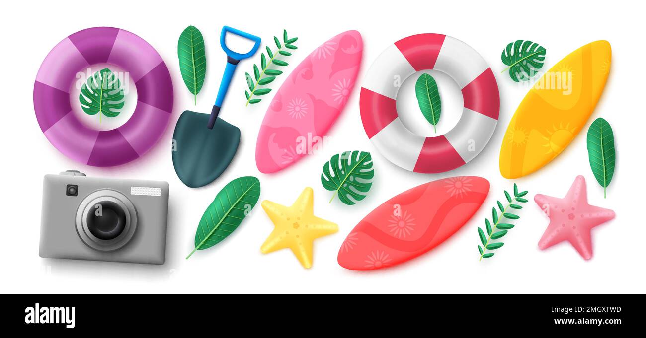 Summer elements vector design. Summer beach objects like floater ...