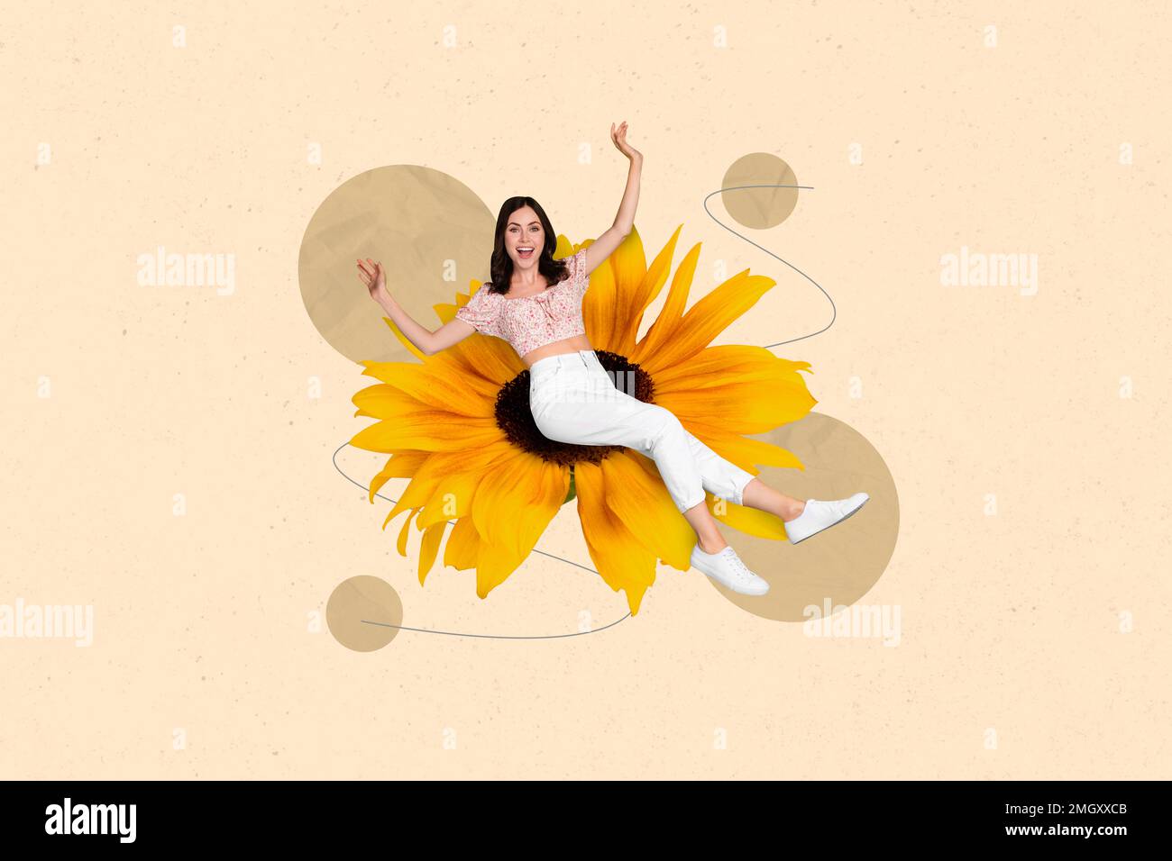 Creative poster collage of young beautiful adorable woman sitting ...