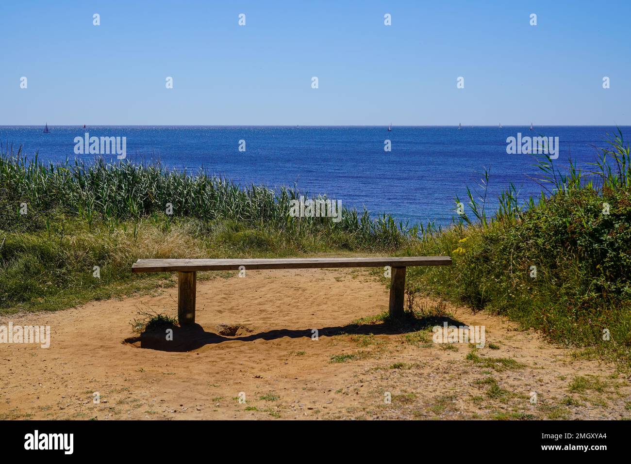 wooden bench empty beach in atlantic coast sea in vendee France Les ...