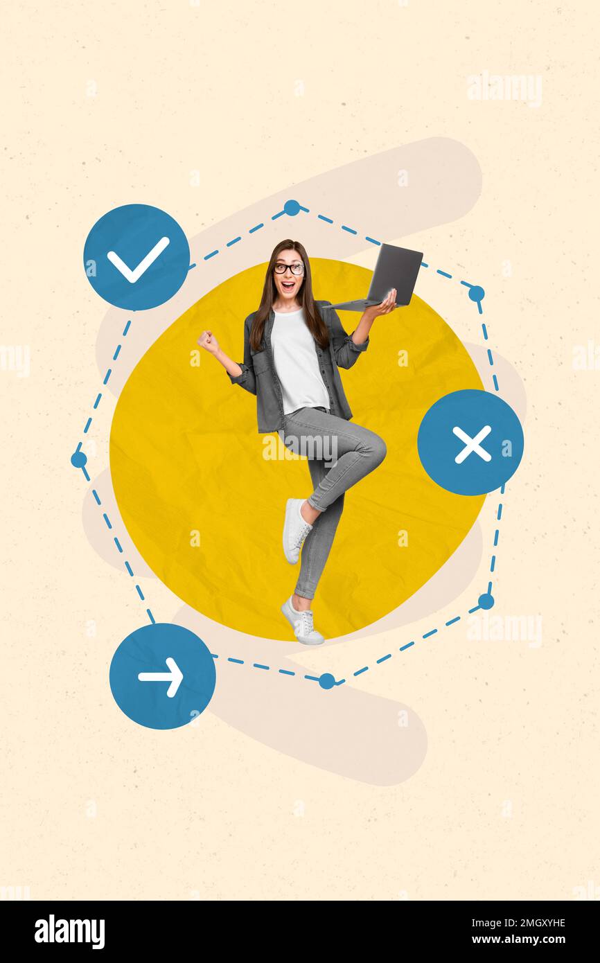 Creative photo 3d collage artwork poster postcard of happy lady ...