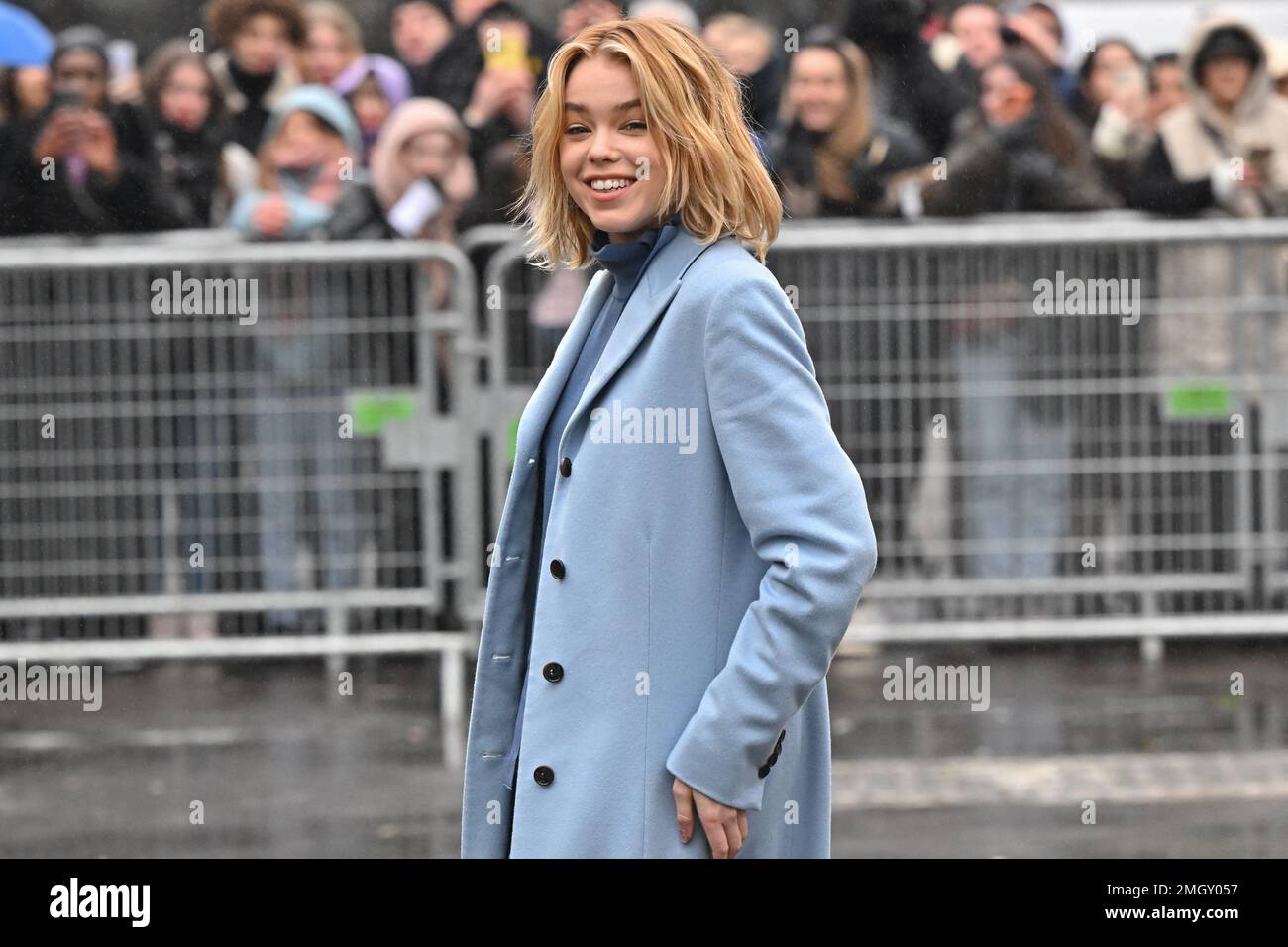 Milly Alcock arriving at Fendi show during Haute Couture Fashion Week ...