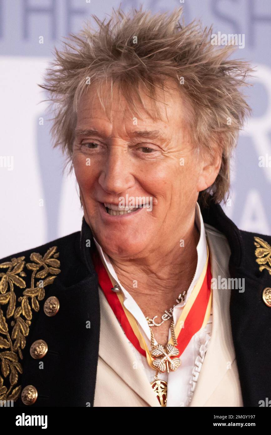 Rod Stewart poses for photographers upon arrival at Brit Awards 2020 in ...