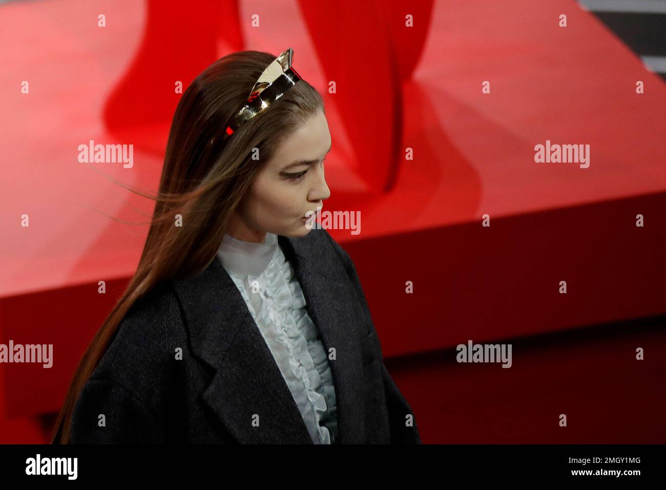 Model Gigi Hadid wears a creation part of the Prada women's Fall-Winter ...