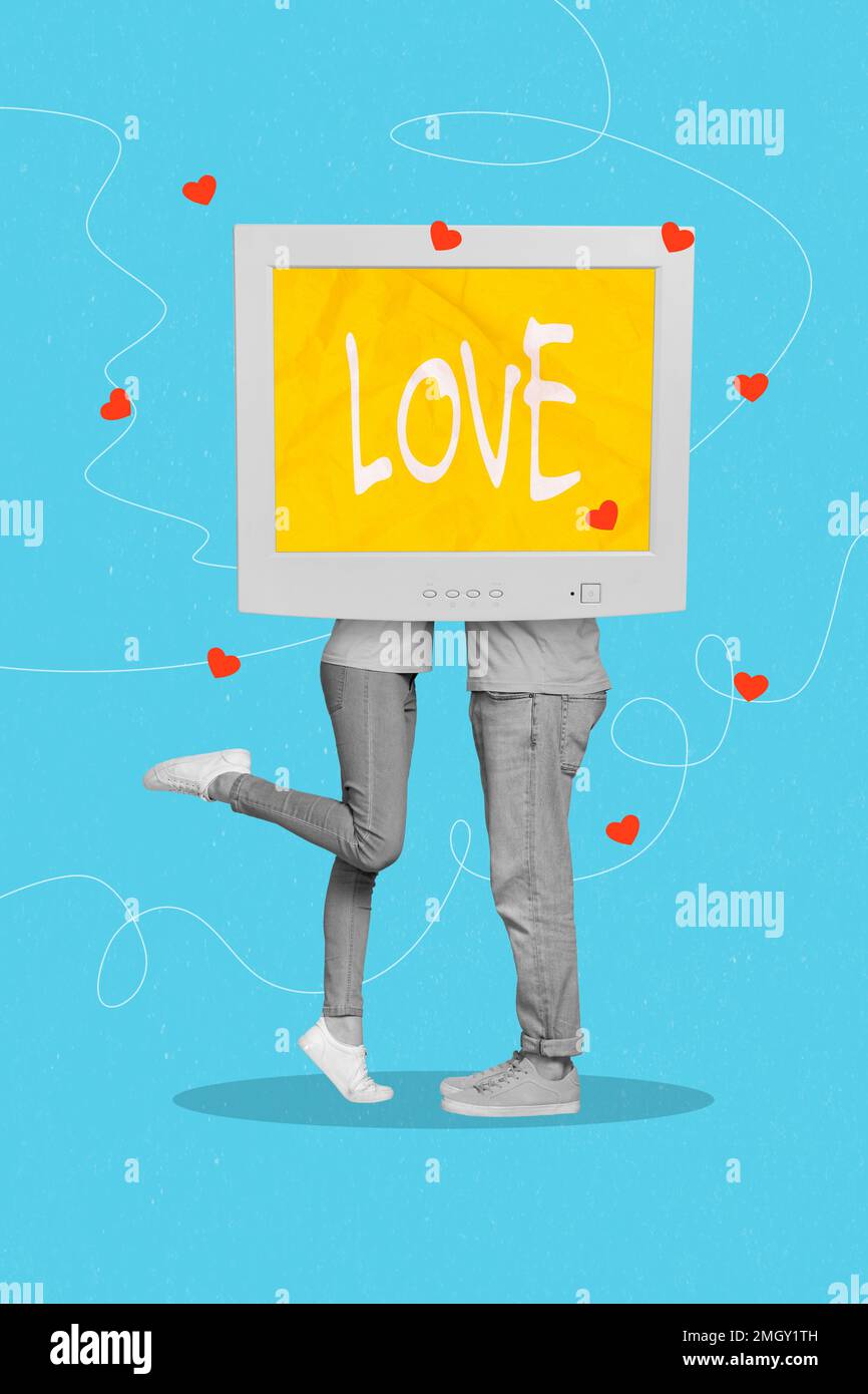 Creative photo 3d collage artwork poster postcard of two happy people ...