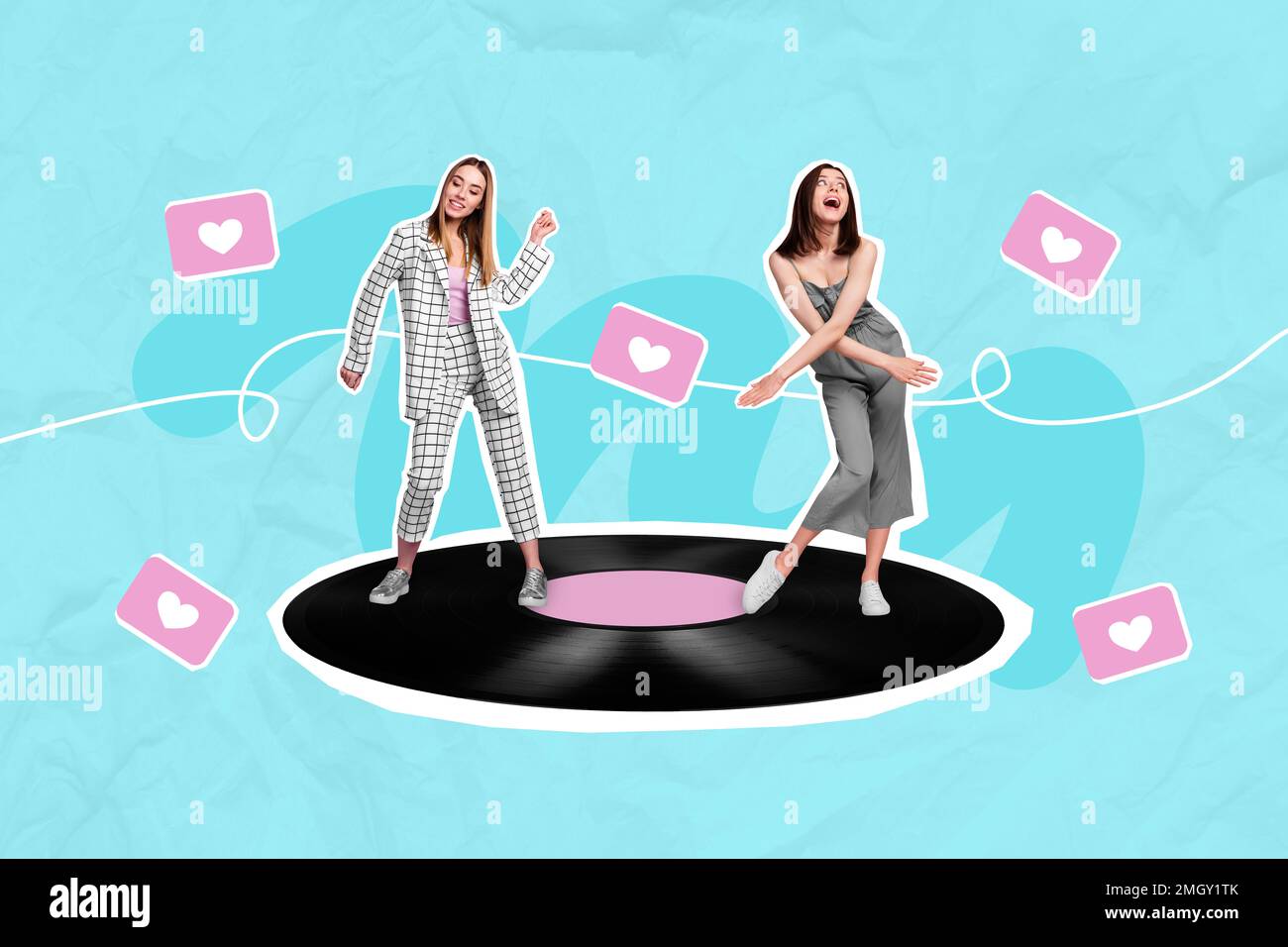 Creative photo 3d collage artwork of people dancing together big vinyl ...