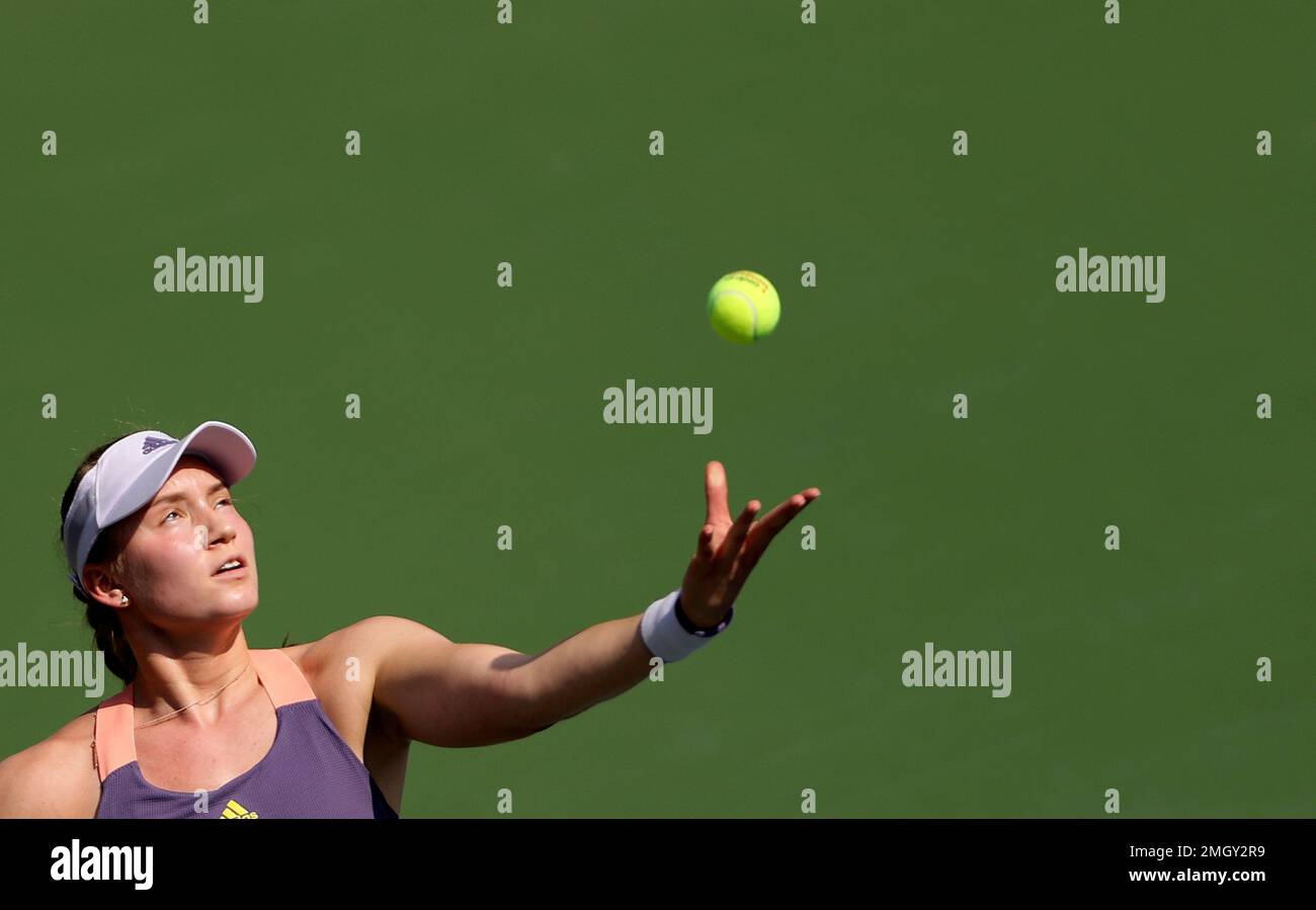 Kazakhstan's Elena Rybakina serves to Karolina Pliskova of Czech ...