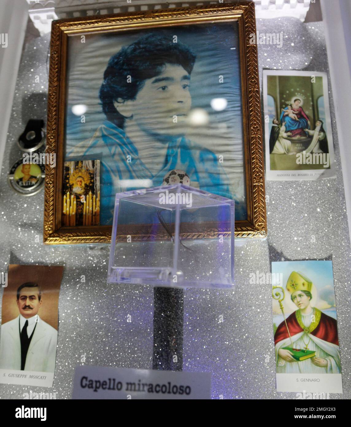 A lock of hair claimed to be from soccer legend and former Napoli player Diego Armando Maradona ...