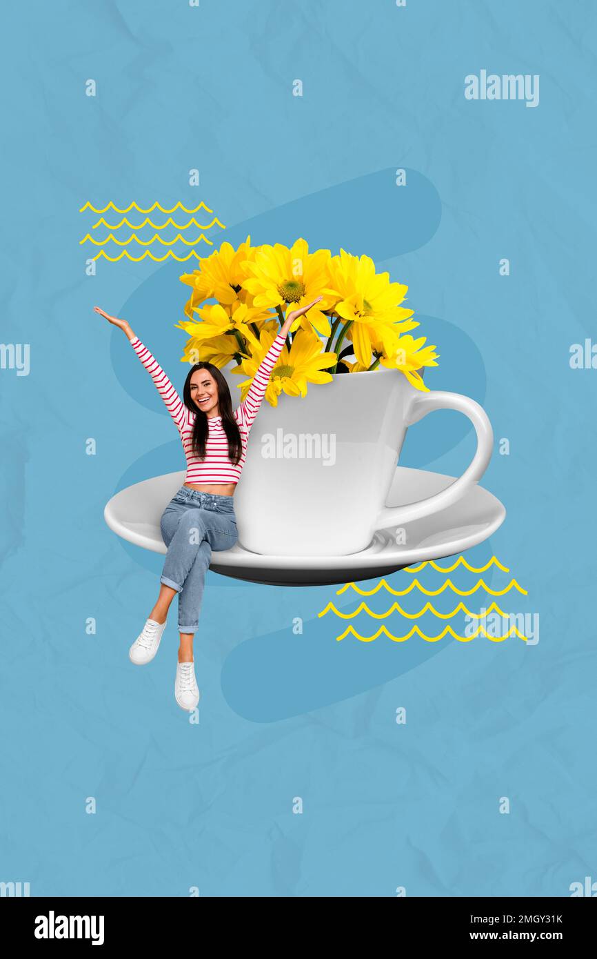 Creative photo 3d collage artwork poster postcard of happy lady ...