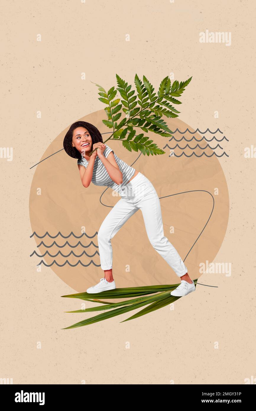 Composite collage image of woman carry hold fern branch nature forest ...