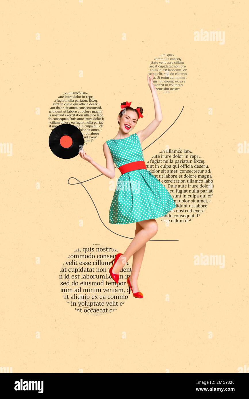 Collage photo of young dancing satisfied vintage outfit party celebrate ...