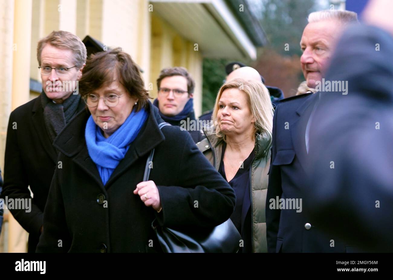 Brokstedt, Germany. 26th Jan, 2023. Nancy Faeser (2nd from right, SPD ...