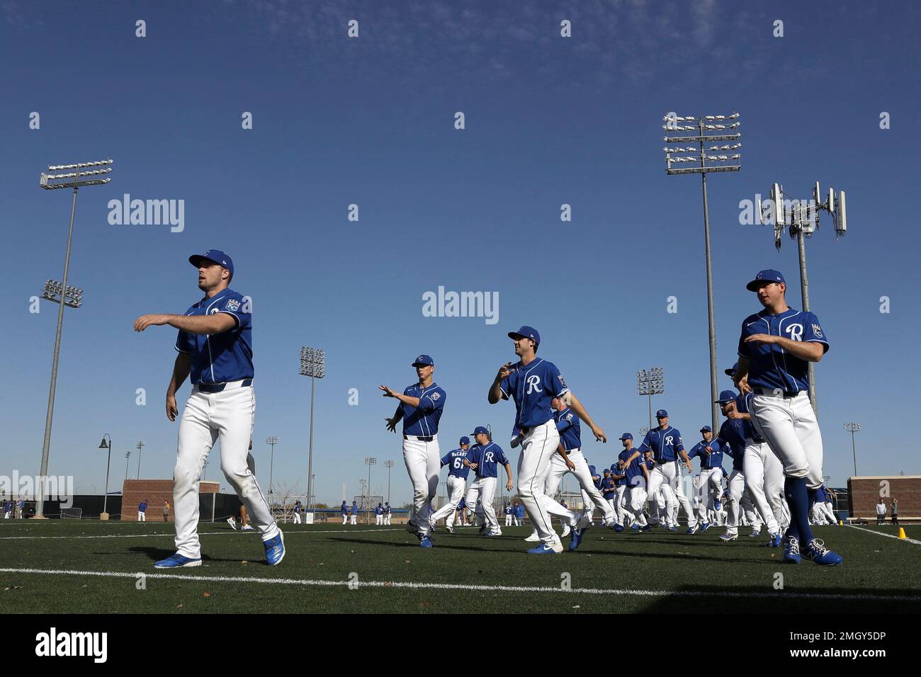 Kansas City Royals players stretch during spring training baseball ...