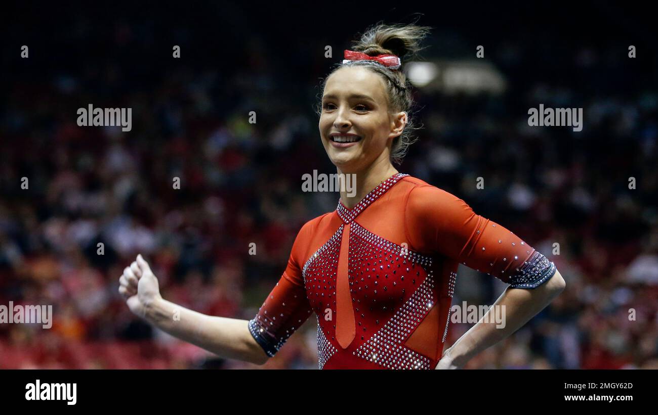 Arkansas' Kennedy Hambrick competes during an NCAA Women's gymnastics ...