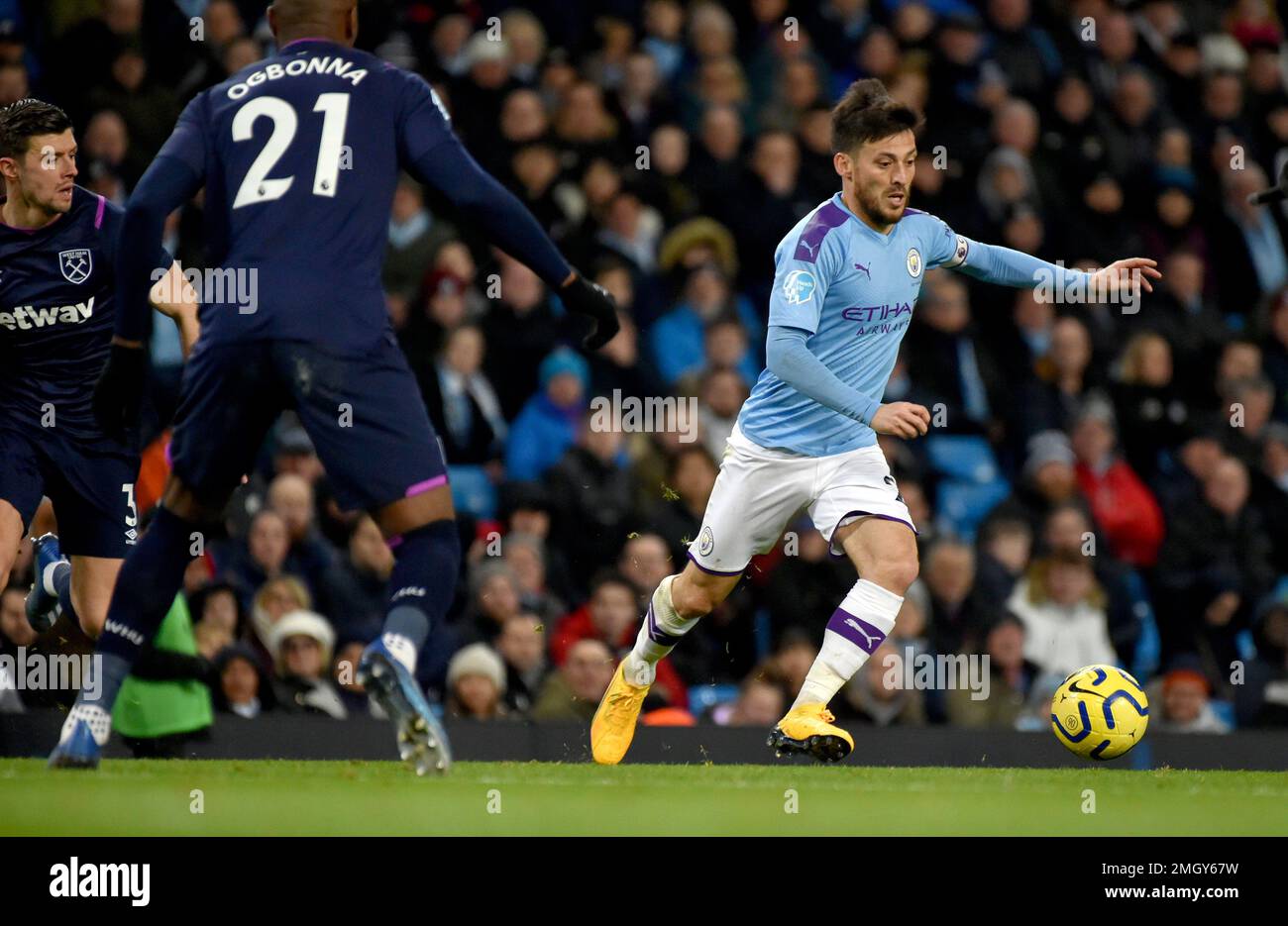 Manchester City's David Silva takes the ball during the English Premier ...