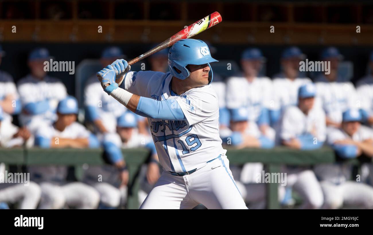 North Carolina's Aaron Sabato (19) awaits a pitch during an NCAA ...