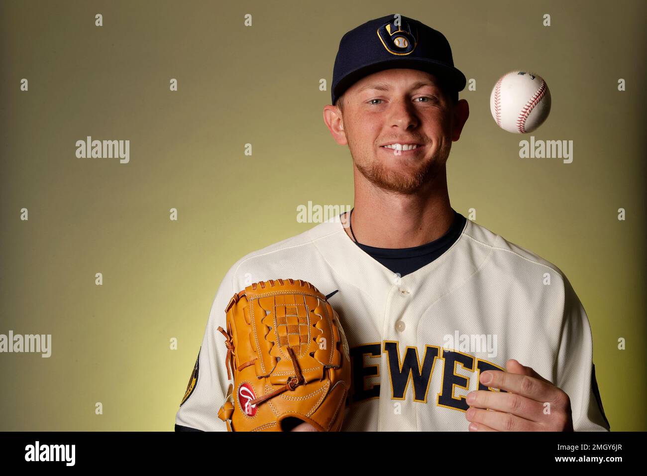 Milwaukee Brewers pitcher Eric Lauer poses during spring training ...