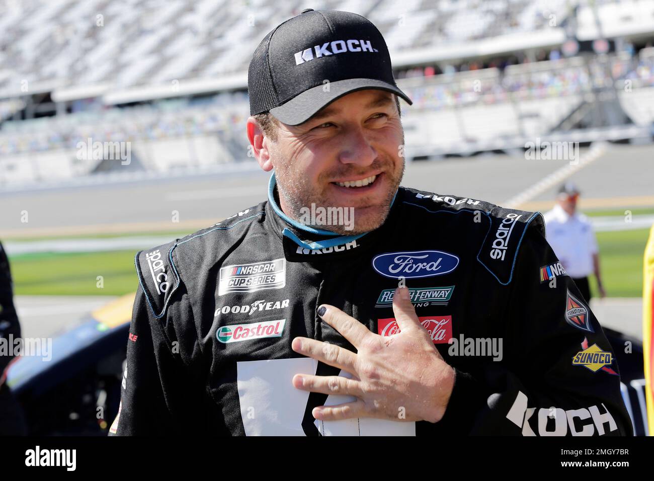 FILE - In this Feb. 9, 2020, file photo, Ryan Newman stands on pit road ...