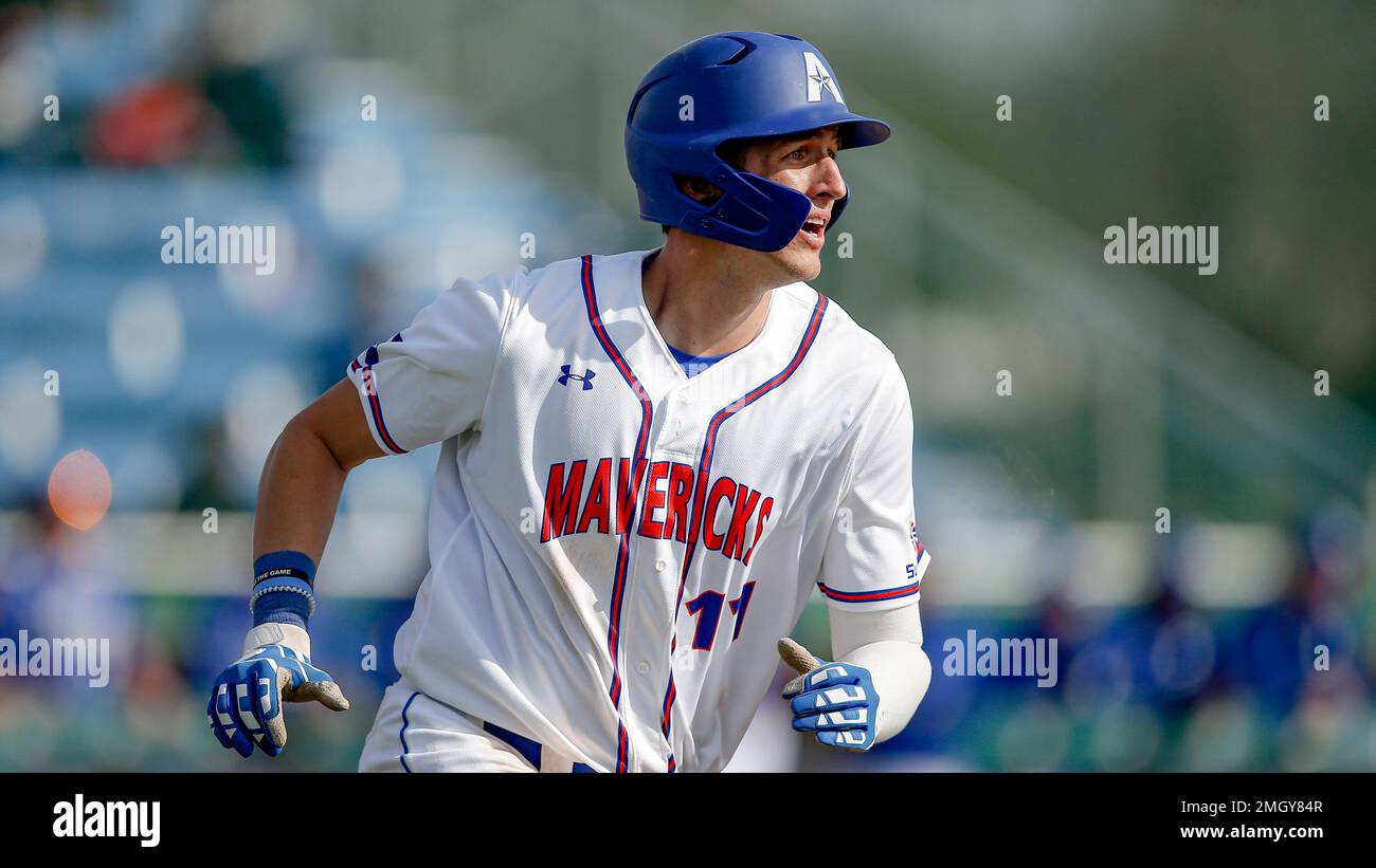 UT-Arlington senior Dylan Paul runs to first during an NCAA baseball ...