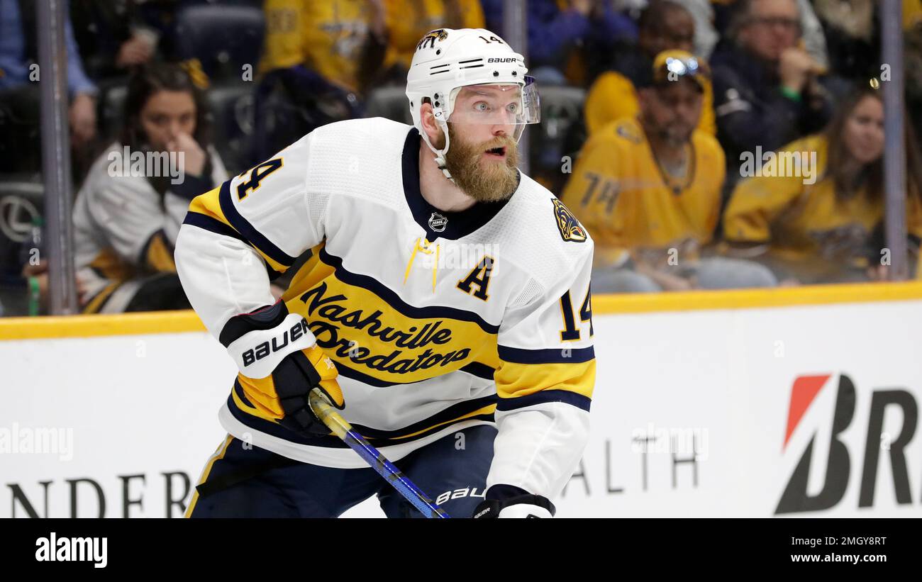 Nashville Predators defenseman Mattias Ekholm, of Sweden, plays against ...