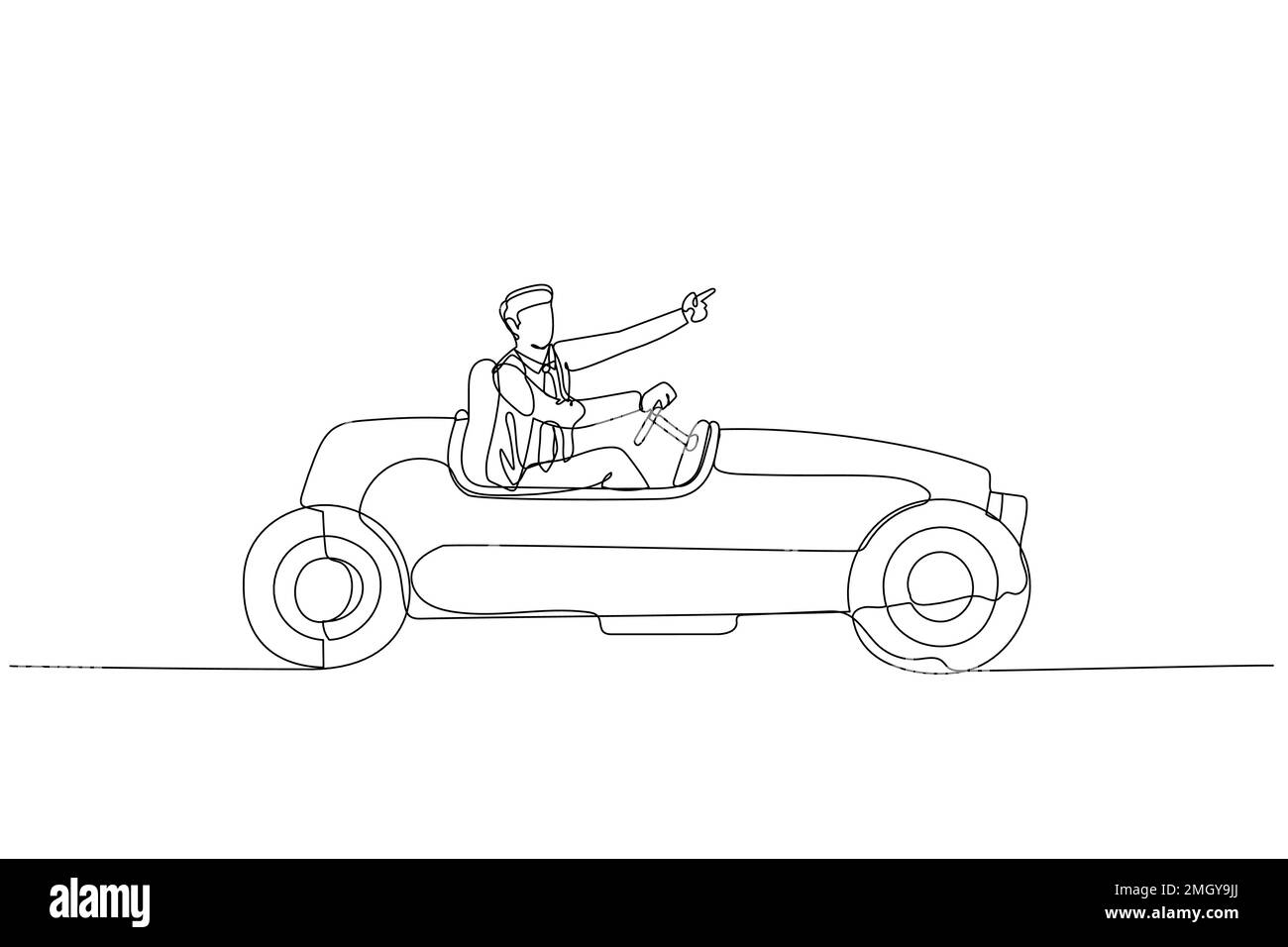 Cartoon of businessman driving red vintage roadster car concept of ...
