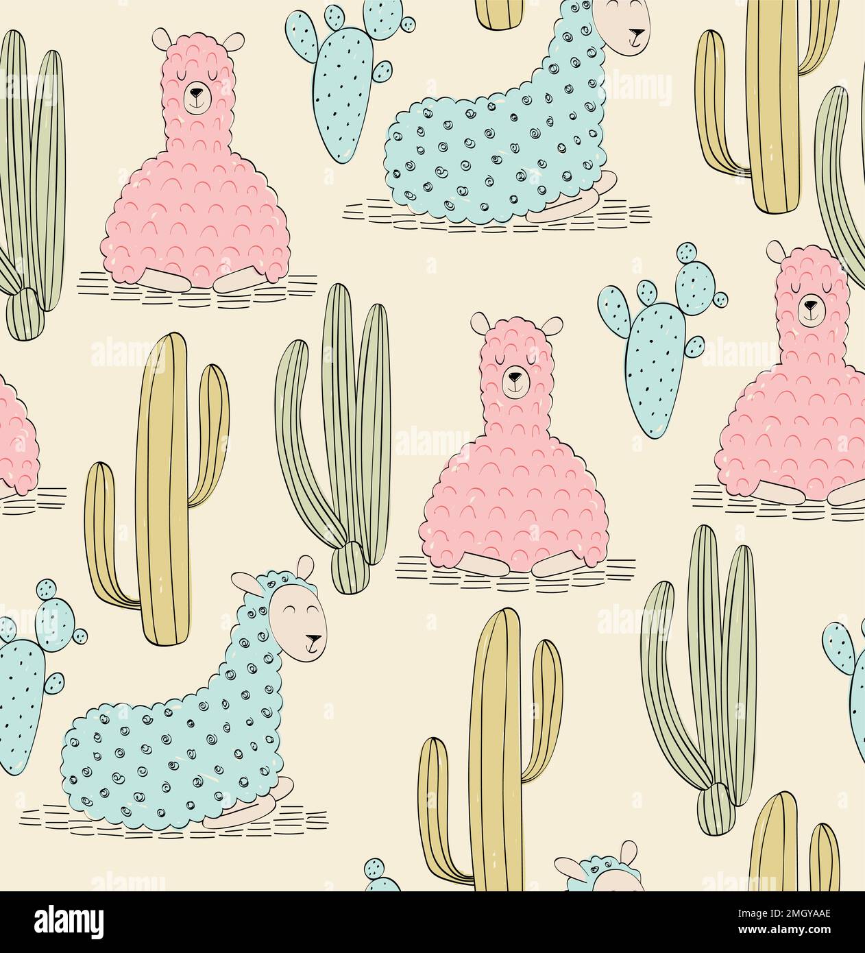 hand drawn vector seamless pattern with llamas Stock Vector Image & Art - Alamy