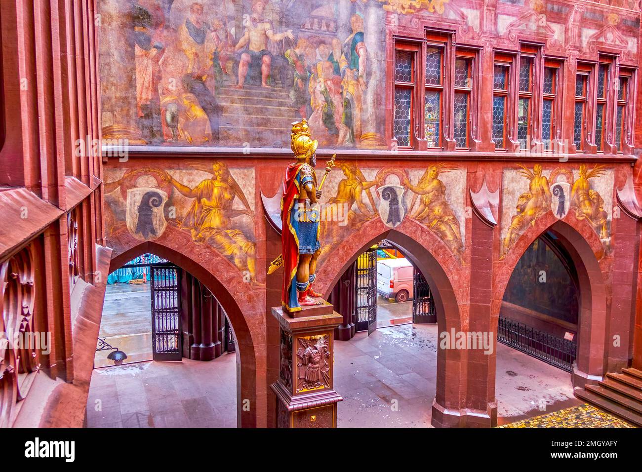The entrance arcades of medieval (Basler Rathaus (Basel Town Hall ...