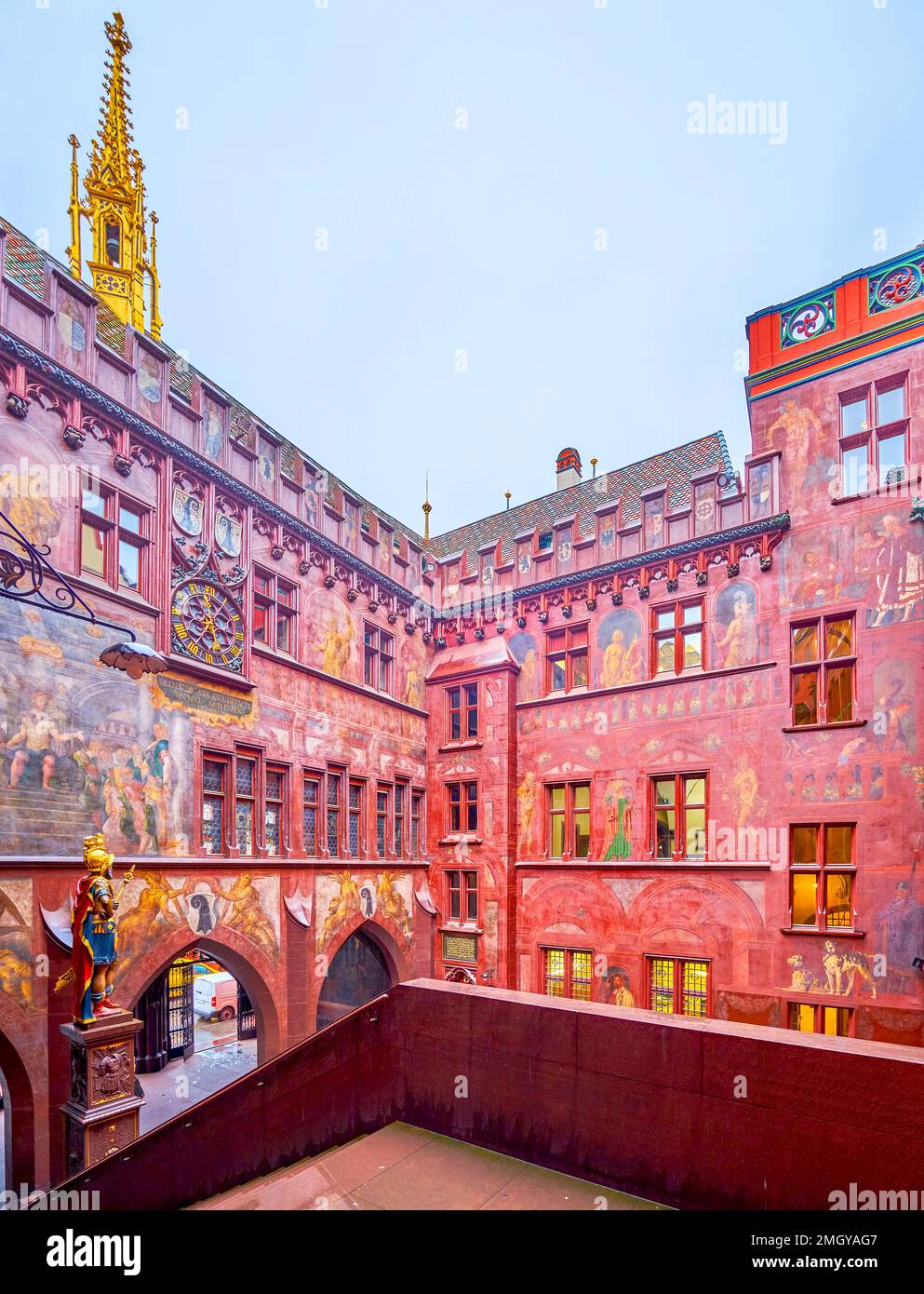 Panorama of medival Town Hall of Basel (Basler Rathaus), decorated with ...