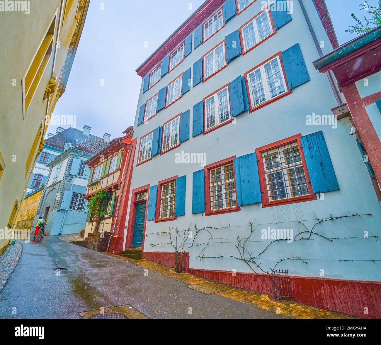 Historic house with wooden window shutters on Rheinsprung street in ...