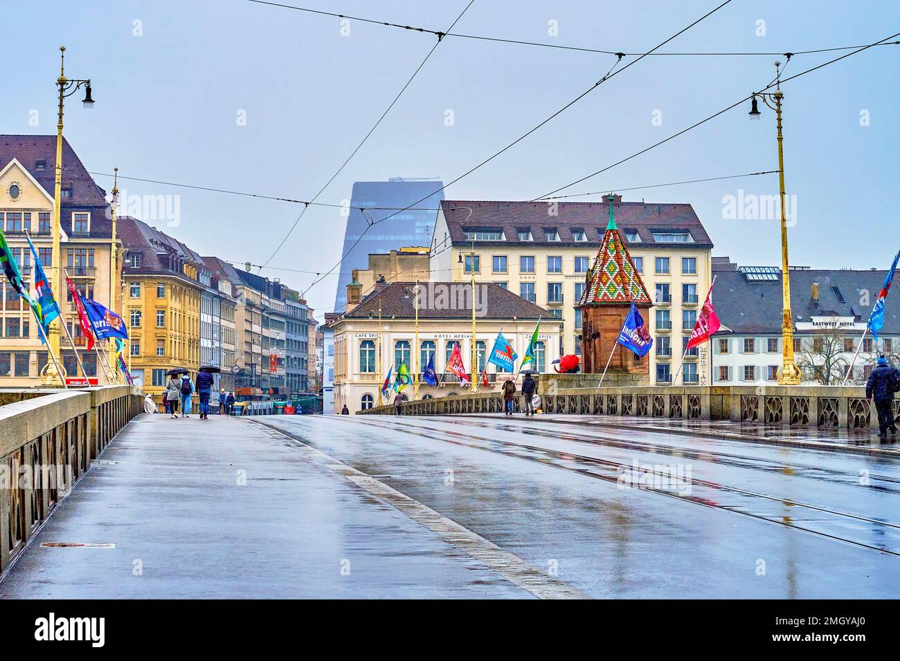 BASEL, SWITZERLAND - APRIL 1, 2022: Walk along Mittlere Brucke, to New ...