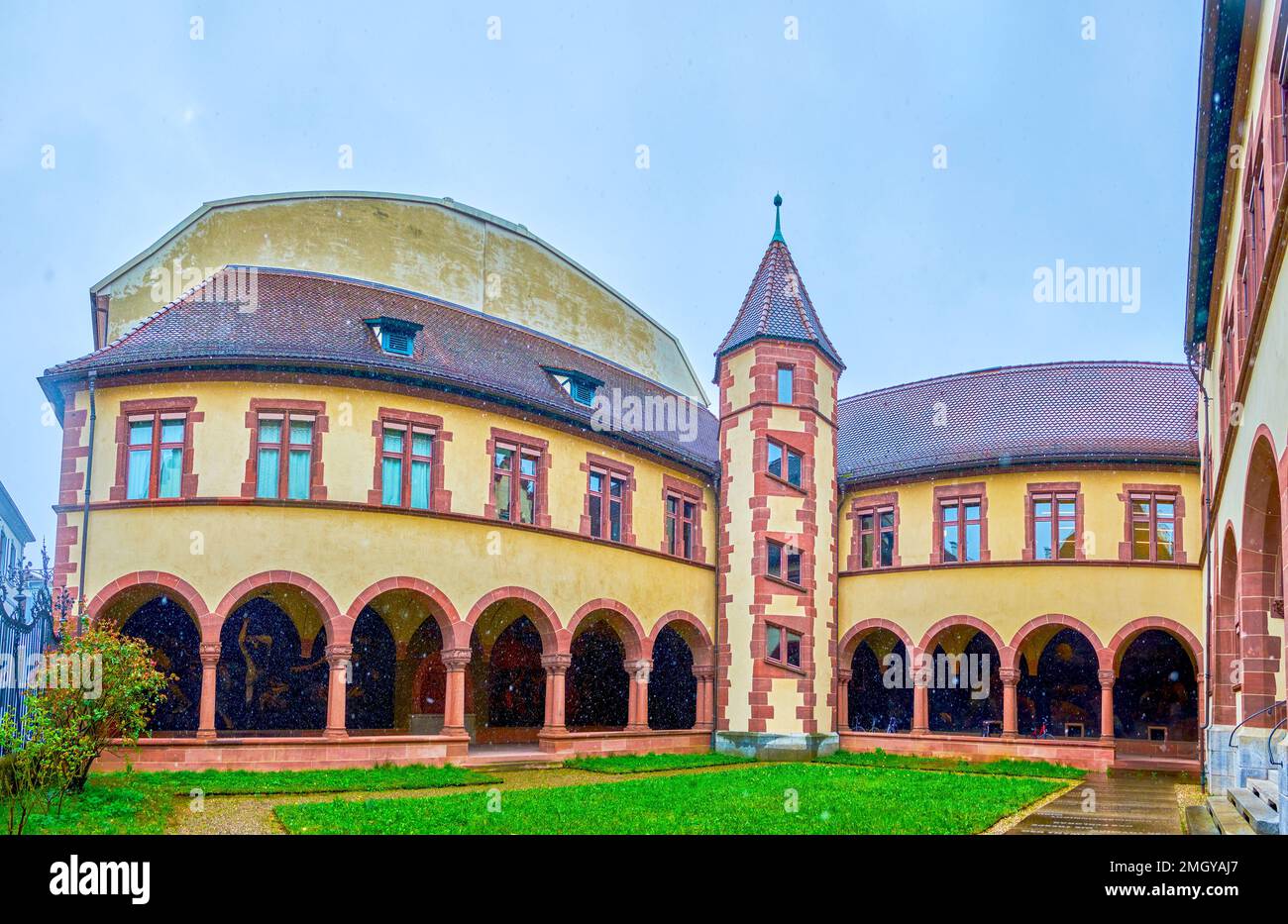 Panorama of small cloister of State Archives Basel-stadt with arcades ...