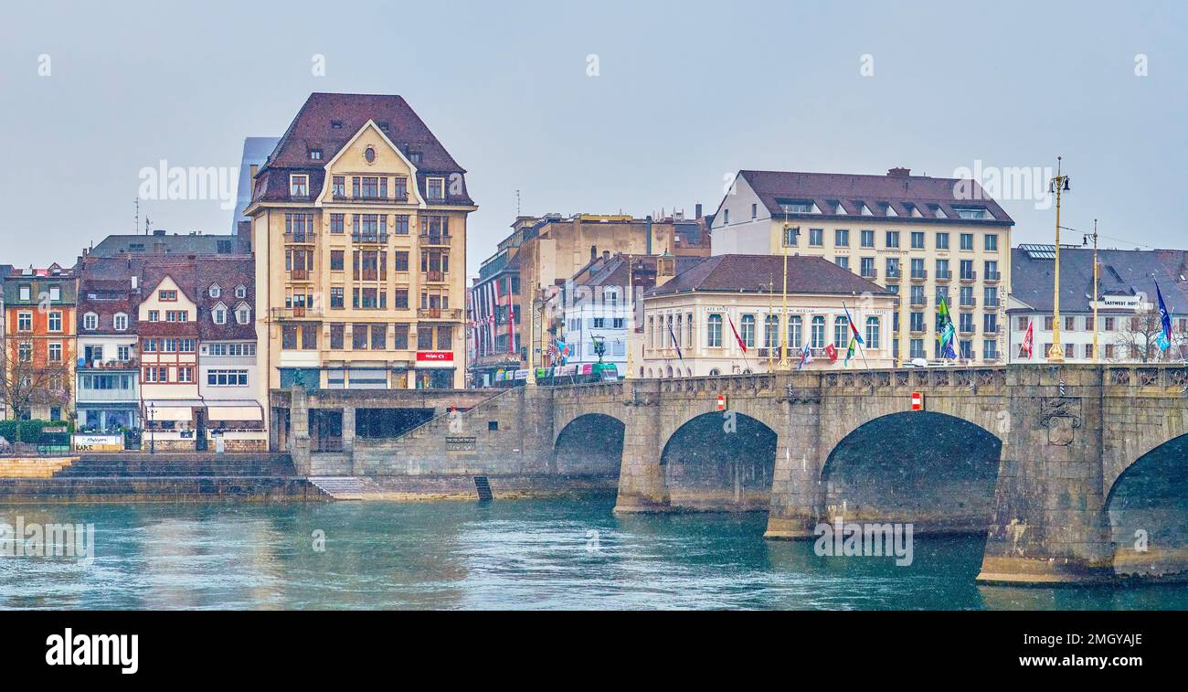 BASEL, SWITZERLAND - APRIL 1, 2022: Panorama of Altstadt Kleinbasel ...