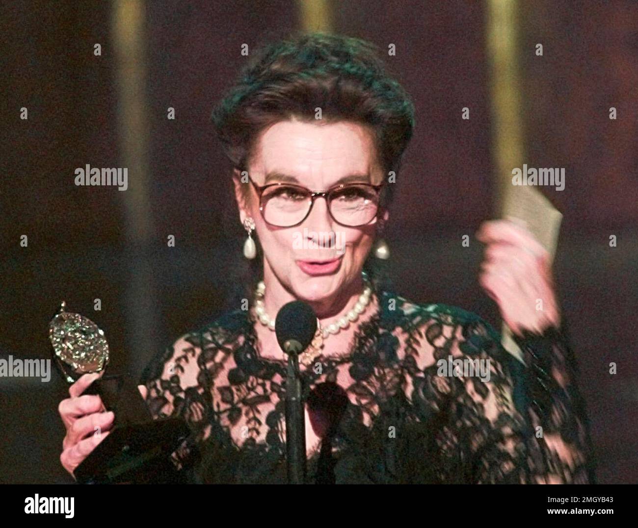 FILE - In this June 2, 1996, file photo, Zoe Caldwell holds her award ...