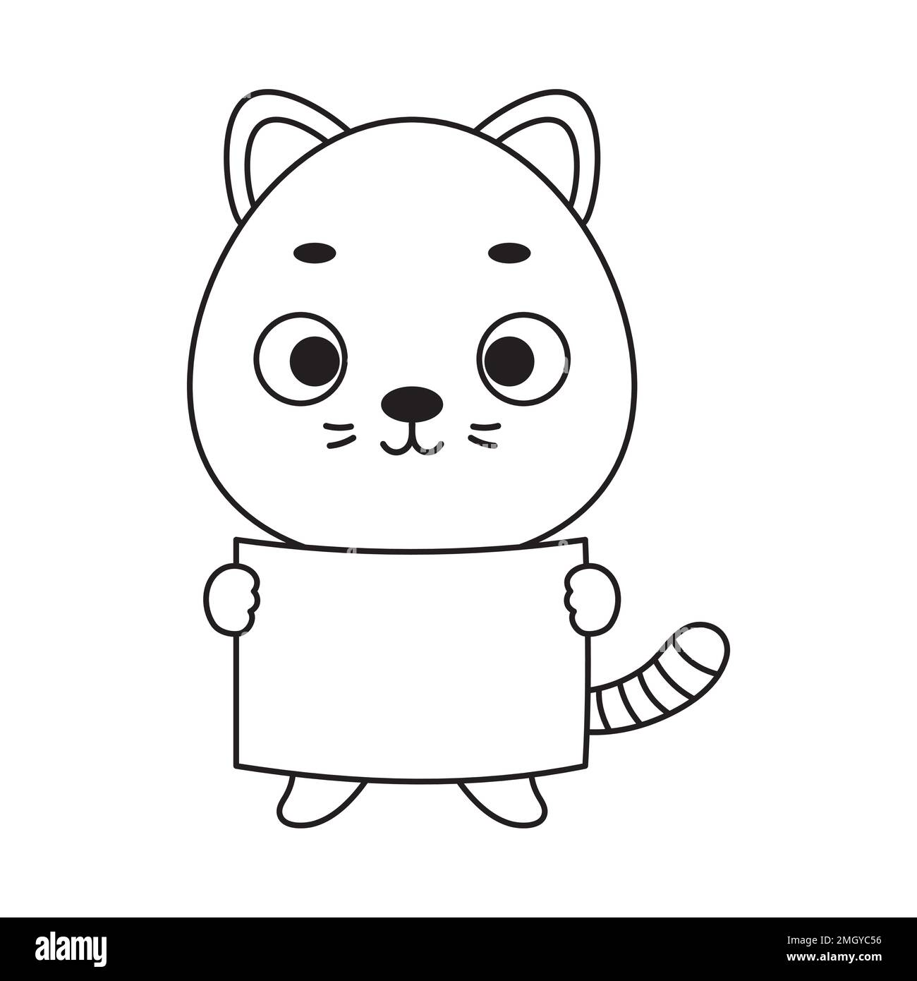 Coloring page cute little cat holds paper sheet. Coloring book for kids ...