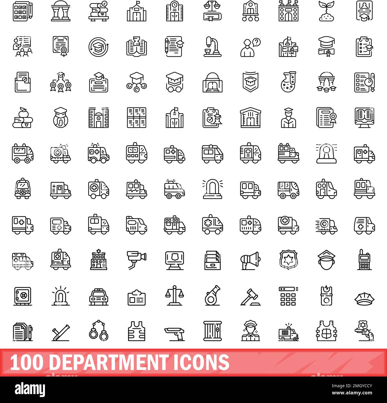 100 department icons set. Outline illustration of 100 department icons ...