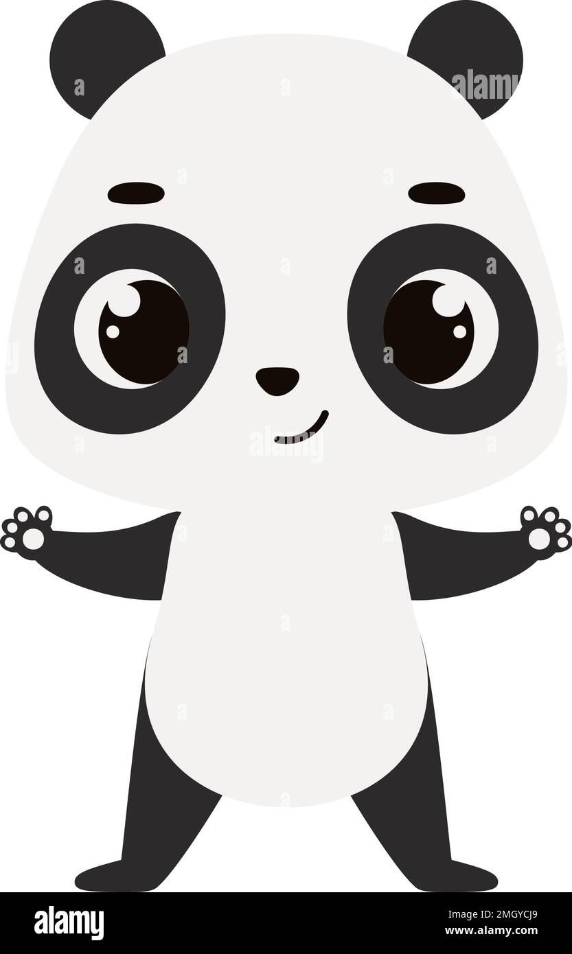 Cute little panda on white background. Cartoon animal character for ...