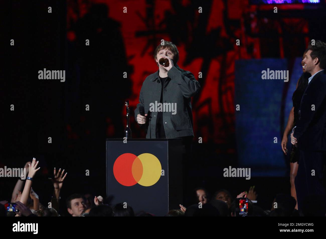 Lewis Capaldi accepts his award for New Artist of the Year on stage at ...