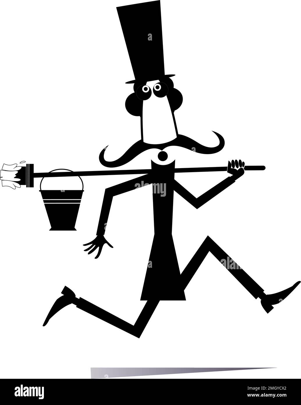 Running funny long mustache painter illustration. Cartoon long mustache ...