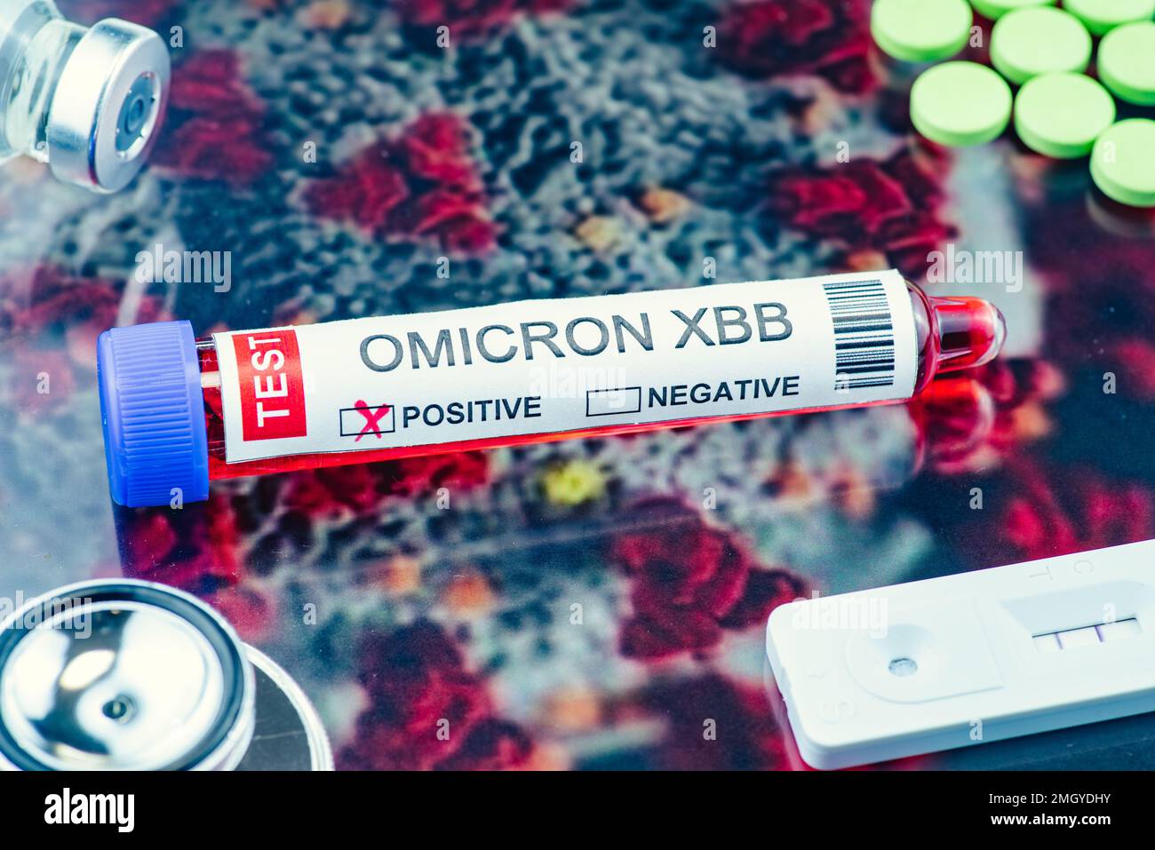 Test tube labelled "OMICRON XBB variant test positive Stock Photo - Alamy