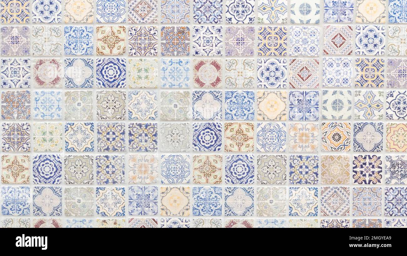 vintage floral background in azulejo patchwork ceramic tiles geometric ...