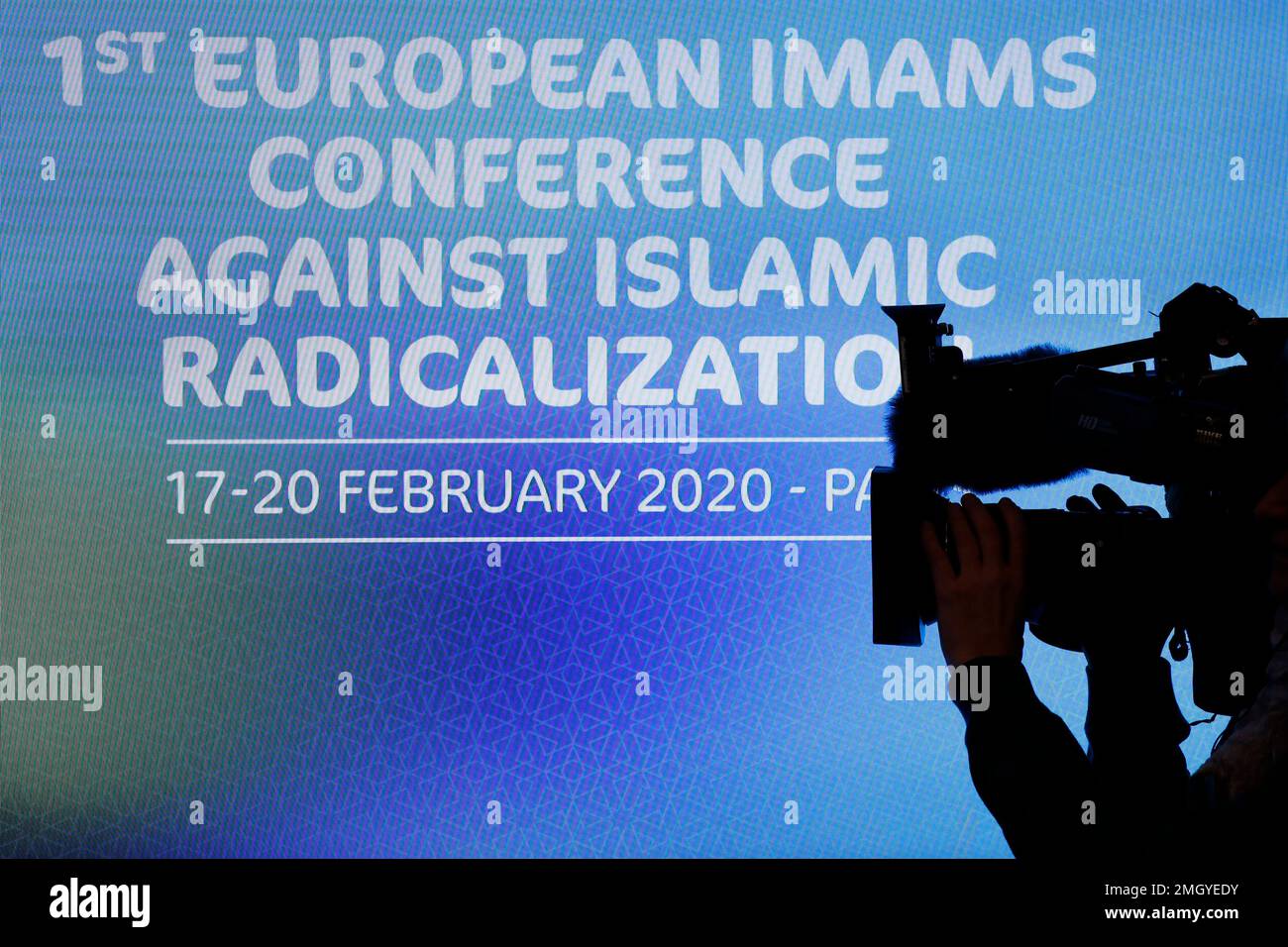 A press video captures the speech of Imam Hassen Chalghoumi, in Paris ...