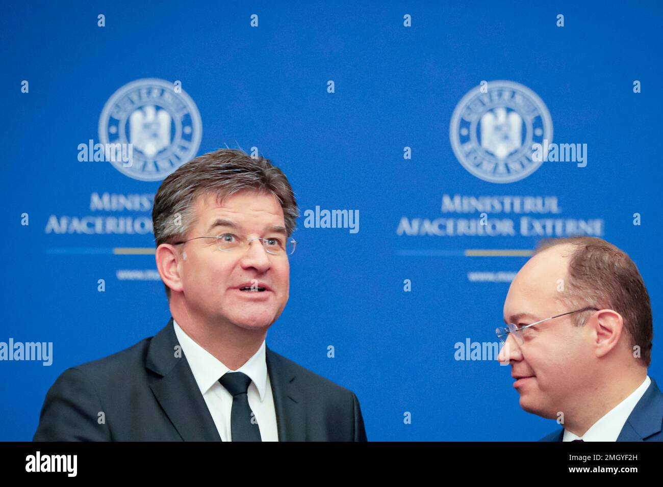 Slovakia's Foreign Minister Miroslav Lajcak speaks to Romanian ...