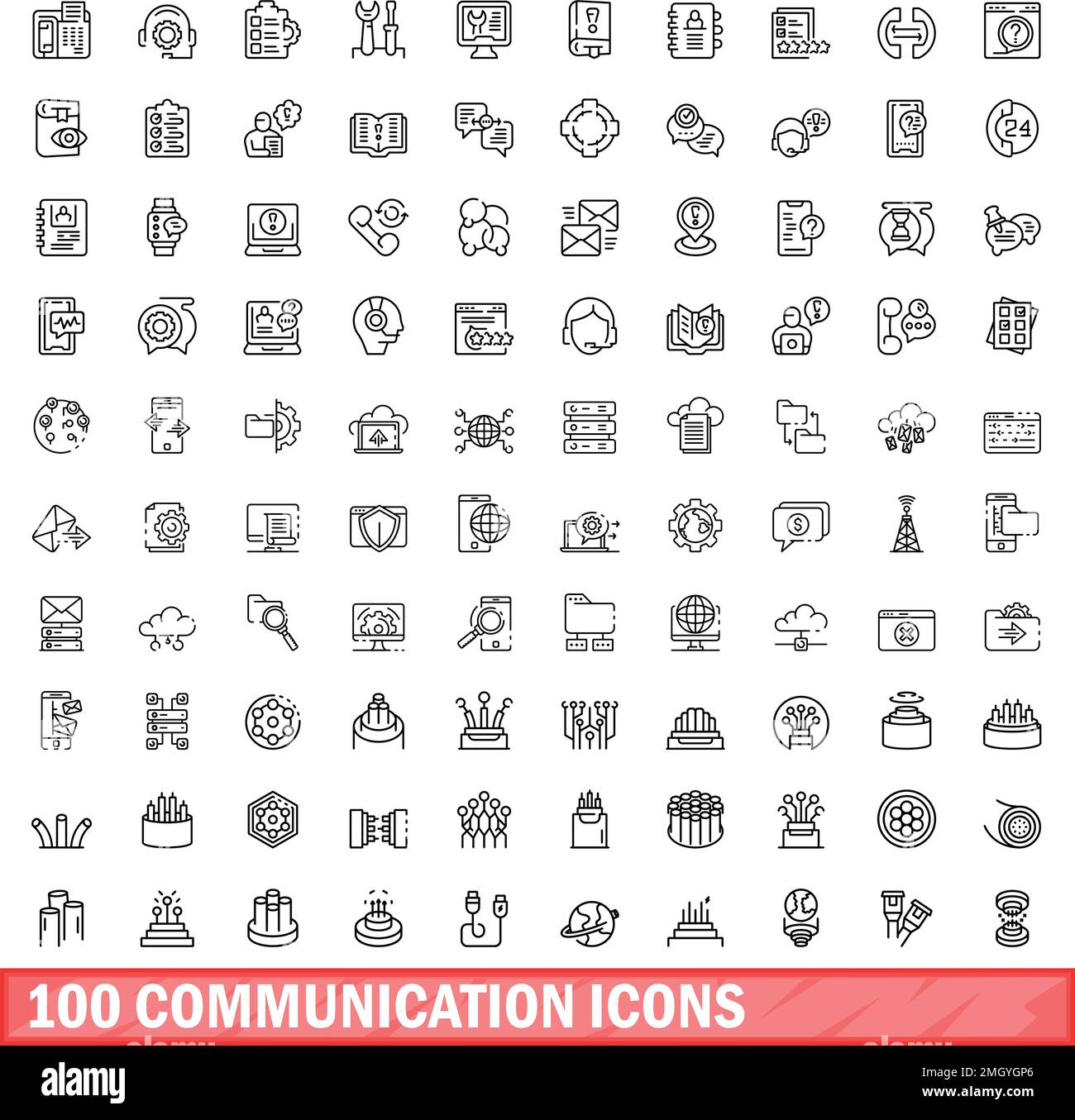 100 communication icons set. Outline illustration of 100 communication ...