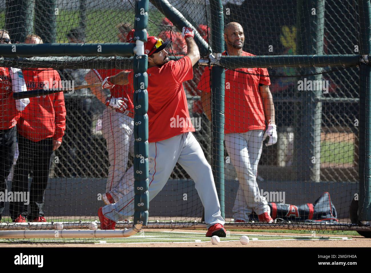 Los Angeles Angels' Anthony Rendon hits during spring training baseball ...