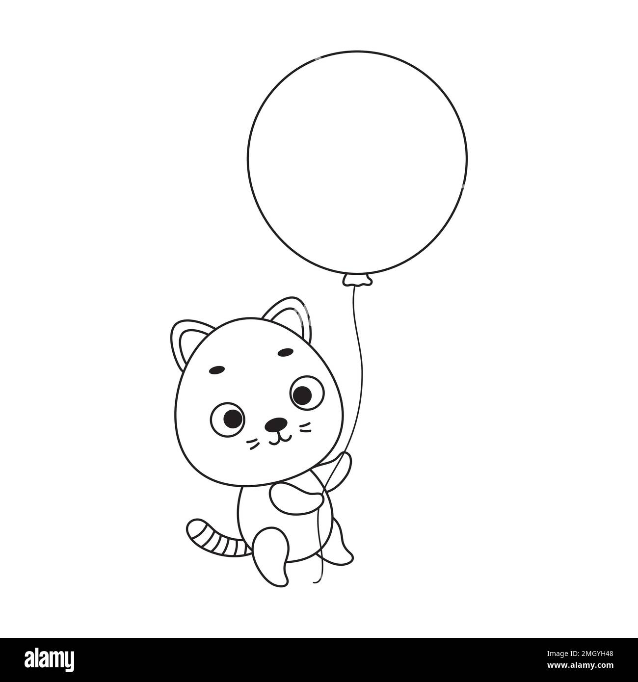 Coloring page cute little cat flies on balloon. Coloring book for kids ...