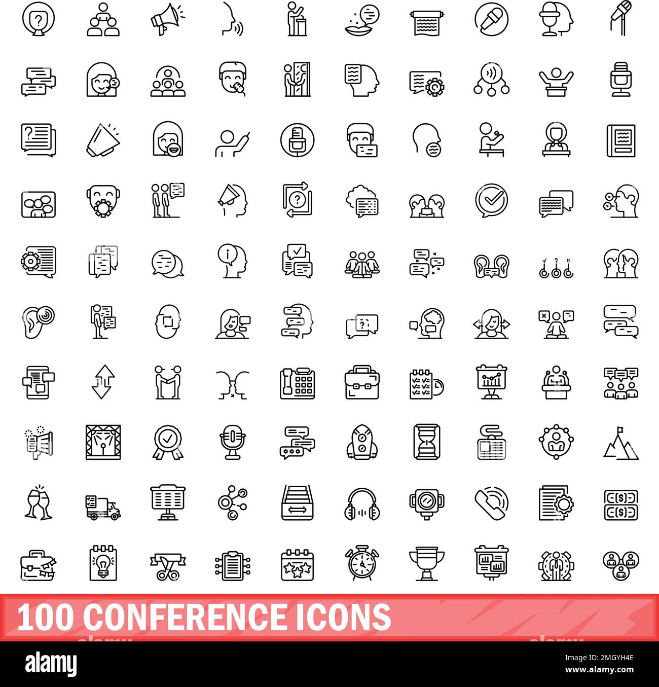 100 conference icons set. Outline illustration of 100 conference icons ...